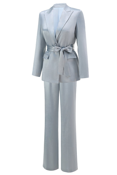 Berylove Women Dusty Blue Work Suits 2-Piece Satin Peak Lapel Pant ...