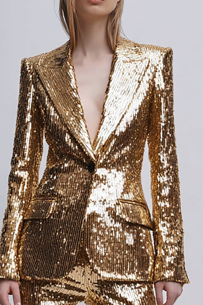 Berylove Women Sparkly 2-Piece Gold Prom Suits Peak Lapel Party Suits ...