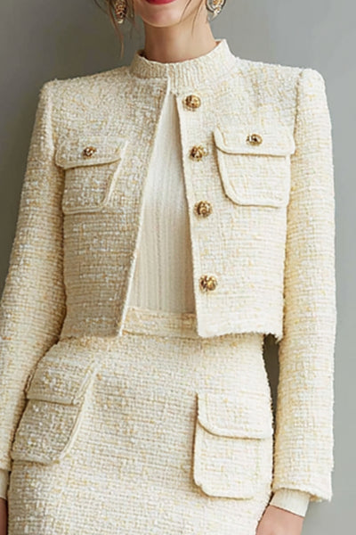 Berylove Women Ivory 2-Piece Work Dress Tweed Pencil Single Breasted ...