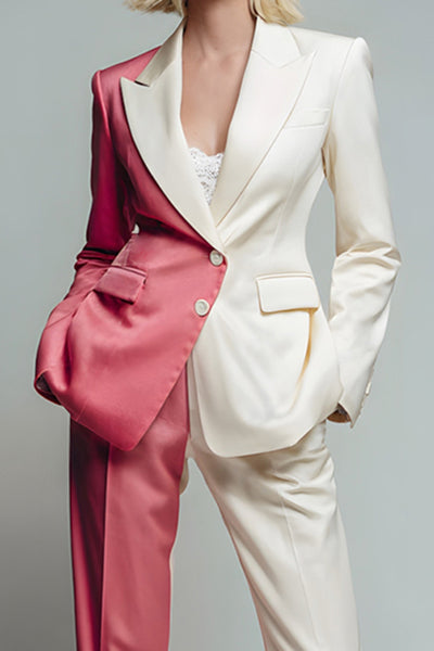 Berylove Women 2 Piece Coral Ivory Suits Peak Lapel Colorblock Work ...
